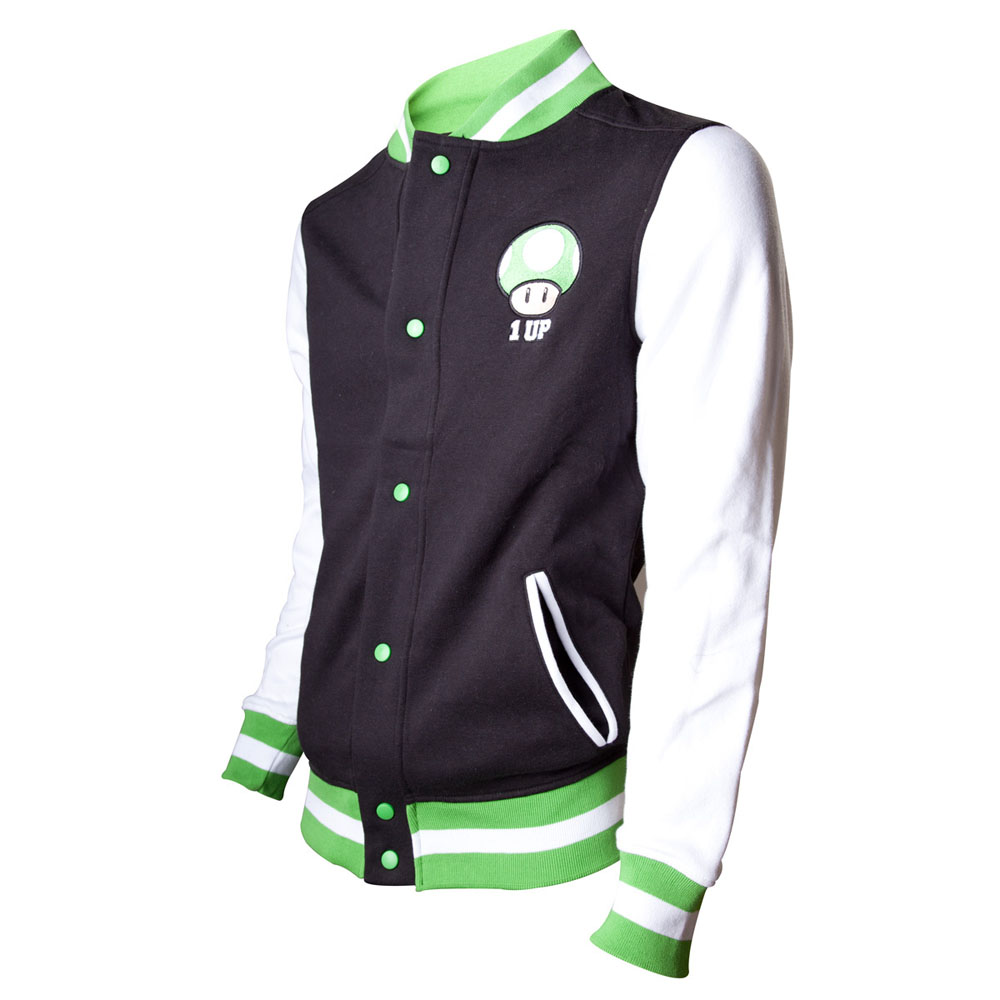 NINTENDO Super Mario Bros. 1-Up Green Mushroom Large Jacket, Black ...