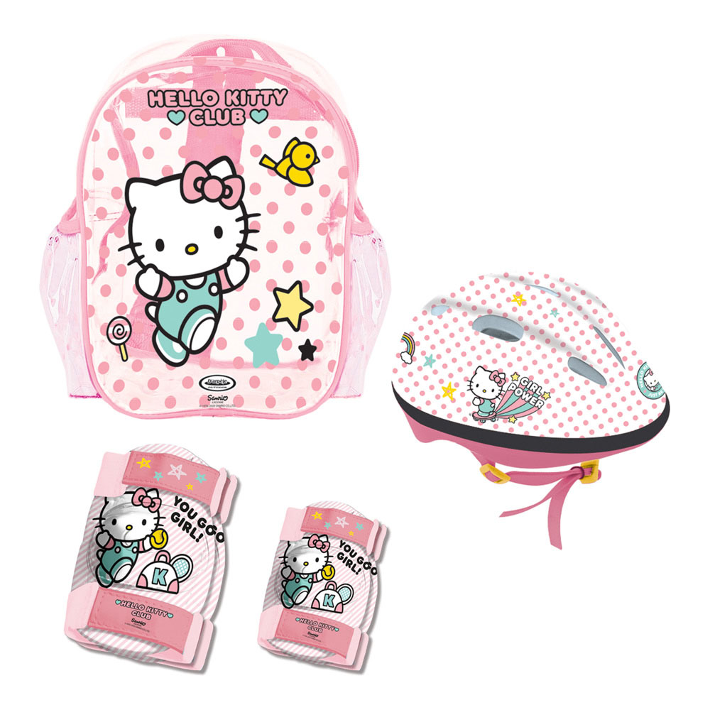 HELLO KITTY Club Children's Helmet, Knee, Elbow Protection Set with ...